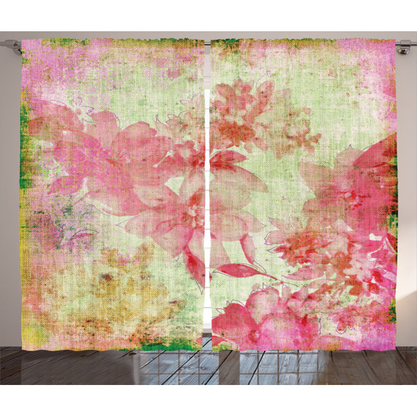 East Urban Home Rustikaler Vorhang, Retro Design alten Grunge, Blumen, Rosa und Grün | Wayfair.de